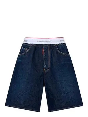 Dsquared2 Dark Wash Wide Leg Denim Shorts - Blue