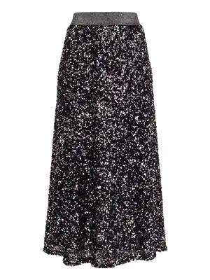 TANTRA SPAIN SL Sequin Maxi Skirt With Elasticated Waist - Silver