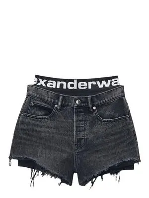 Alexander Wang Distressed Logo Waist Denim Shorts - Grey