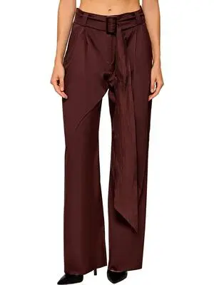 Marella Wide Leg Belted Trousers - Brown
