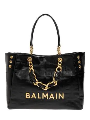 Balmain Open Large Tote Bag With Gold Tone Chain - Black