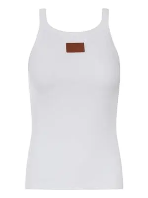 Fendi Ribbed Tank Top With Logo Detail - White