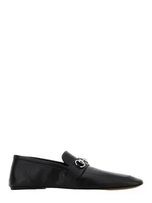 Gucci Leather Loafers With Silver Buckle - Black