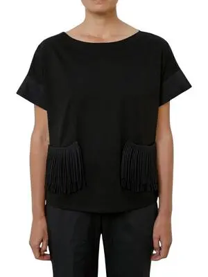 MEIMEIJ Cotton T-shirt With Pleated Pockets - Black