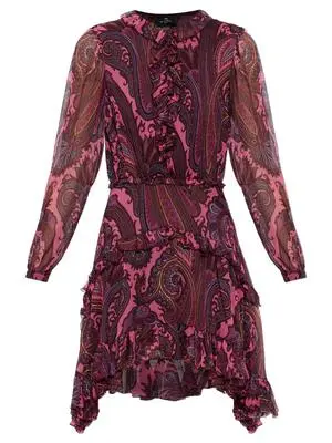 Etro Mini Dress With Paisley Print And Ruffled Accents - Multi