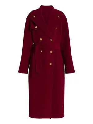 Alberta Ferretti Double-breasted Belted Long Coat - Red