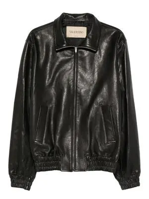 Valentino Garavani Leather Bomber Jacket - Black