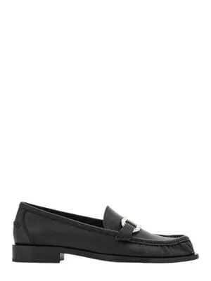 FERRAGAMO Leather Loafers With Metal Buckle - Black