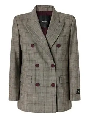 Pinko Double Breasted Wool Blend Plaid Blazer - Multi