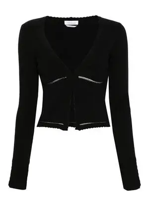 Blumarine Ribbed Knit Cardigan With Scalloped Trim - Black