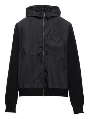 Prada Wool And Cashmere Blend Hooded Cardigan With Re-nylon Inserts - Black