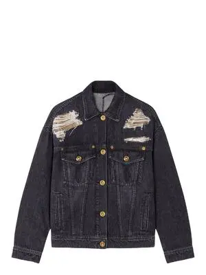 Versace Denim Jacket With Distressed Embellishments - Black