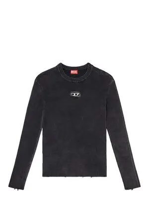 DIESEL® Ribbed Long Sleeve Pullover With Logo Detail - Black