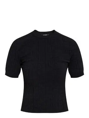 BALMAIN PARIS Short Sleeve Textured Top - Black