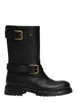 Dolce & Gabbana Leather Biker Boots With Buckle Detailing - Black