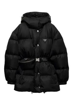 Prada Re-nylon Padded Down Jacket With Belted Pouch - Black