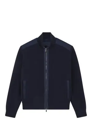 Paul & Shark Full Zip Ribbed Sweater With Suede Accents - Blue