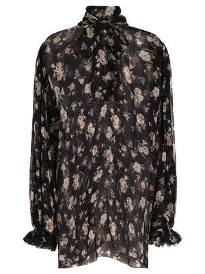 DOLCE & GABBANA DOLCE & GABBANA Floral Print Sheer Dress With Bow Detail