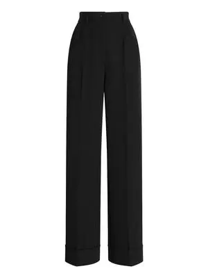 Dolce & Gabbana High Waisted Wide Leg Trousers With Cuffed Hem - Black