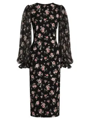 Dolce & Gabbana Printed Floral Long Sleeve Midi Dress - Multi