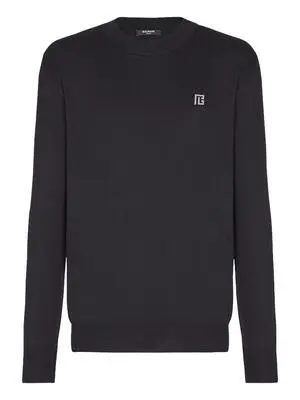 BALMAIN PARIS Crewneck Long Sleeve Sweatshirt With Logo Detail - Black