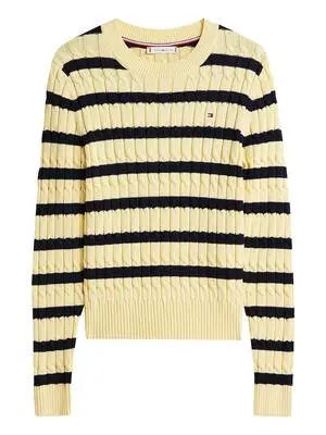 Tommy Hilfiger Cable Knit Striped Crewneck Sweater - Multi