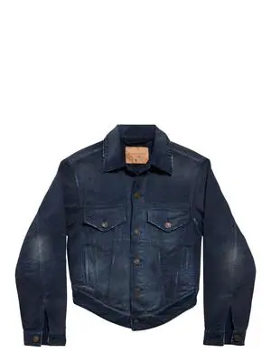 Balenciaga Fitted Curved Waistband Denim Jacket - Blue