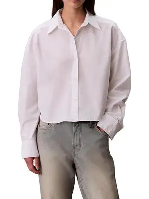 Calvin Klein Crisp Poplin Oversized Cropped Shirt - White