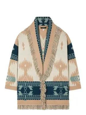 Alanui Icon Jacquard Cardigan With Fringe - Beige