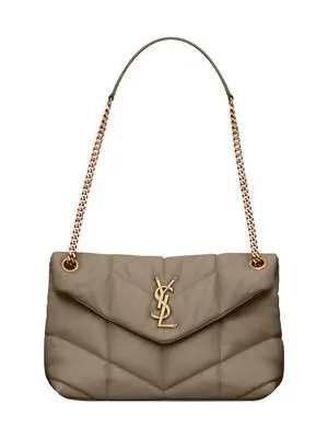 Saint Laurent Puffer Shoulder Bag With Chain Strap - Gray