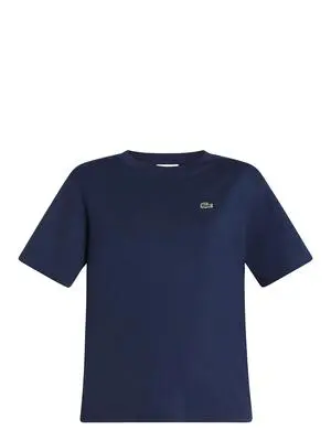 Lacoste Cotton Crewneck T-shirt With Crocodile Print - Blue