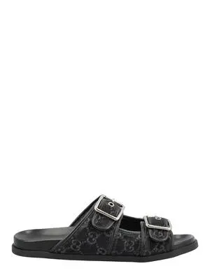 Gucci Rhein Slide Gg Denim Sandals - Black
