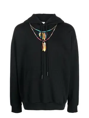 MARCELO BURLON COUNTY OF MILAN Feathers Necklace Over Hoodie" Cotton Hoodie - Black