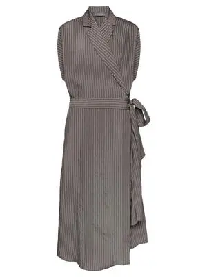 ELENA MIRO` Striped Midi Wrap Dress - Gray