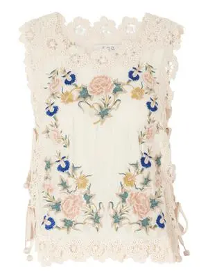 Sea Adonna Embroidered Crochet Tank - Neutrals