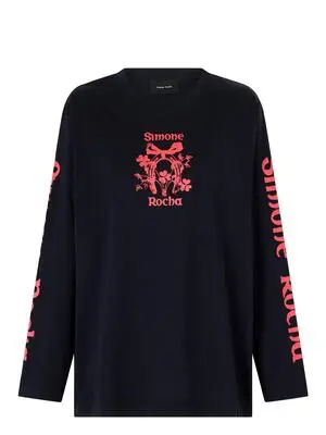 Simone Rocha Coming Up Roses" Printed Cotton T-shirt - Black