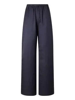 LESET LESET "Daniel" Wide-Leg Satin Pants With Drawstring Waist Navy
