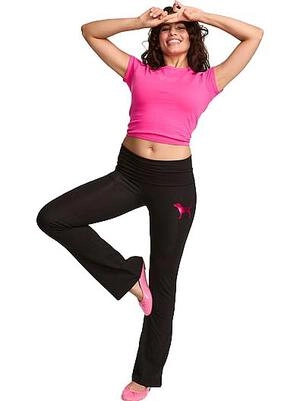 Pink Elle All-day Cotton™ Foldover Flare Leggings - Black