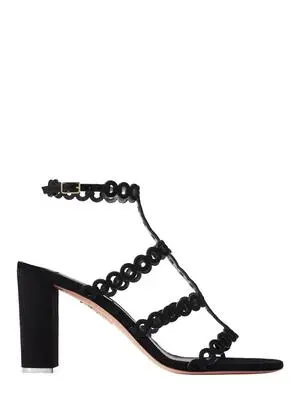 AQUAZZURA Infinity Chain 85 Cutout Suede Sandals - Black