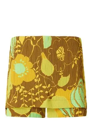 Tibi Kamara Printed Crepon Skort - Yellow