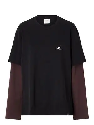 COURREGES Logo Embroidered Cotton-jersey T-shirt - Black