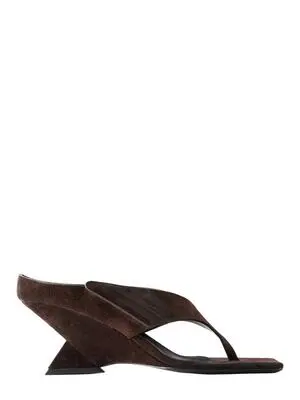 Attico Cheope 65 Suede Wedge Thong Sandals - Black