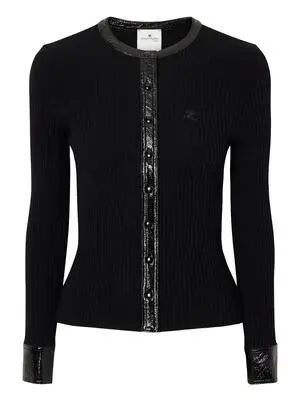 COURREGES Logo-embroidered Ribbed-knit Cardigan - Black