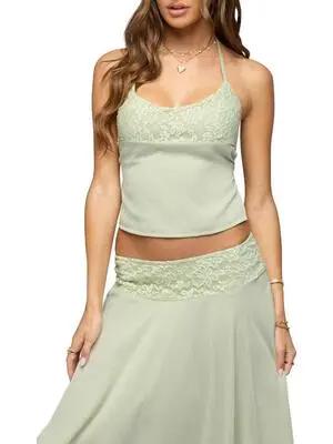 EDIKTED Evia Lace Trim Halter Top - Sage