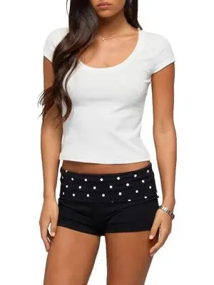 EDIKTED Pamela Scoop Neck Rib T-shirt - Cream
