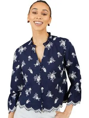 YUMI Yumi Floral Print Embroidered Blouse With Fluted Sleeves