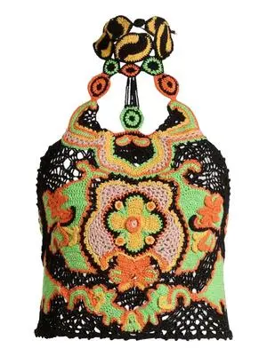 Etro Crochet-effect Floral Cotton Halter Crop Top - Multicolor