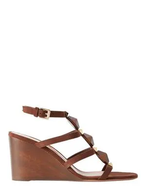 GIANVITO ROSSI Embellished Suede Wedge Sandals - Brown
