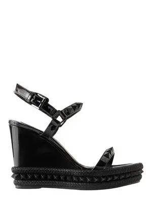 CHRISTIAN LOUBOUTIN Pyraclou 110 Studded Patent Leather Wedge Sandals - Black