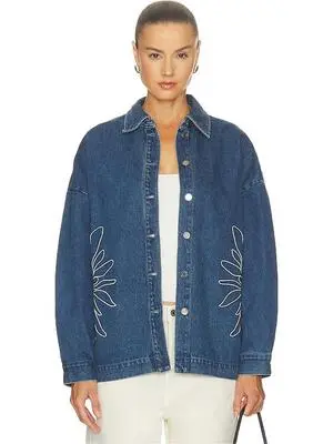 THE WOLF GANG Amana Embroidered Denim Shirt - Bluestone